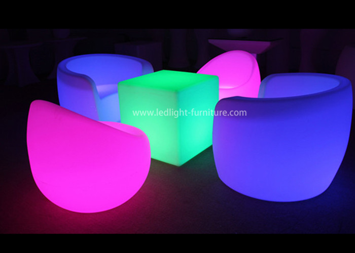 Outdoor Waterproof Single LED Light Sofa Furniture Set With Glow Cube Table